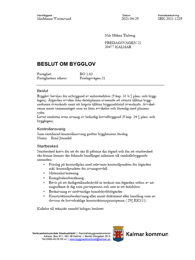 Bygglov Håkan Thiberg | PDF