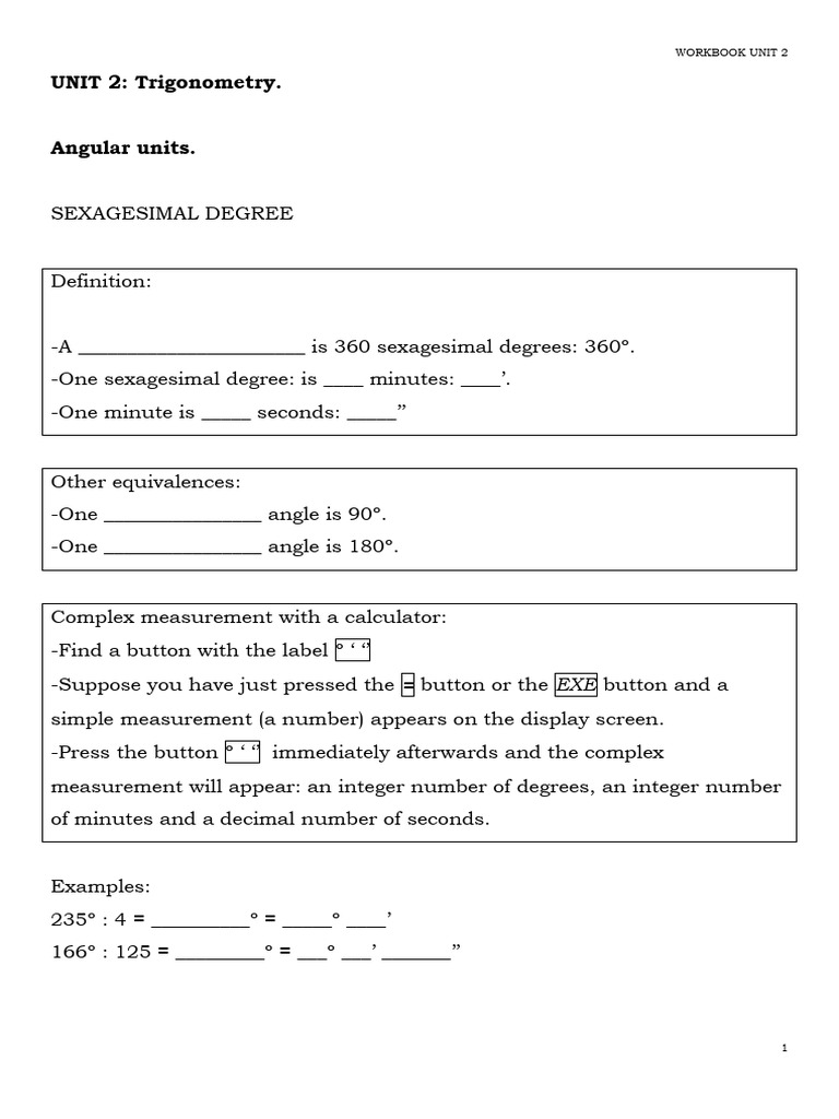 Workbook Unit 2 | PDF | Trigonometric Functions | Trigonometry