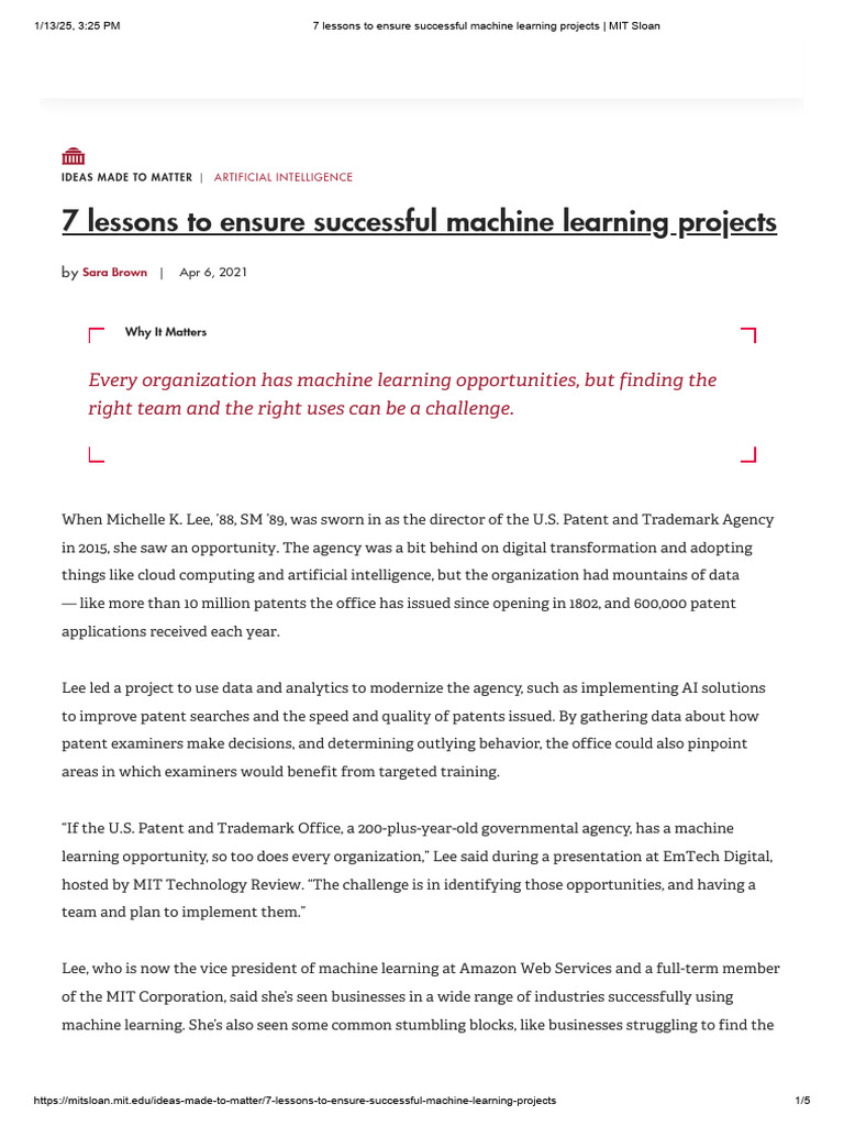 7 Lessons To Ensure Successful Machine Learning Projects - MIT Sloan ...