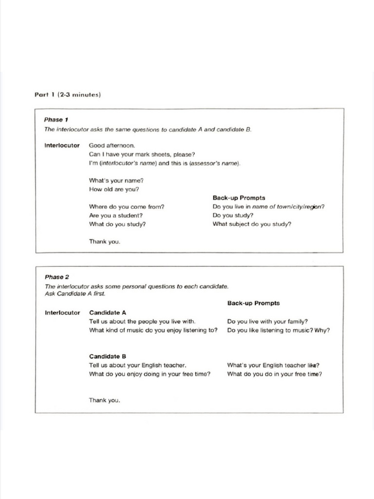 PET Speaking Practice 1 | PDF