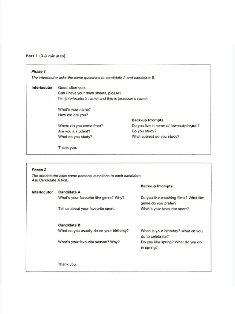 PET Speaking Practice 3 | PDF