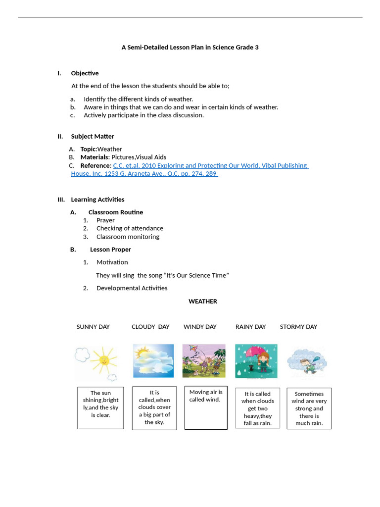 Grade 3 Weather Lesson Plan | PDF | Weather | Meteorology