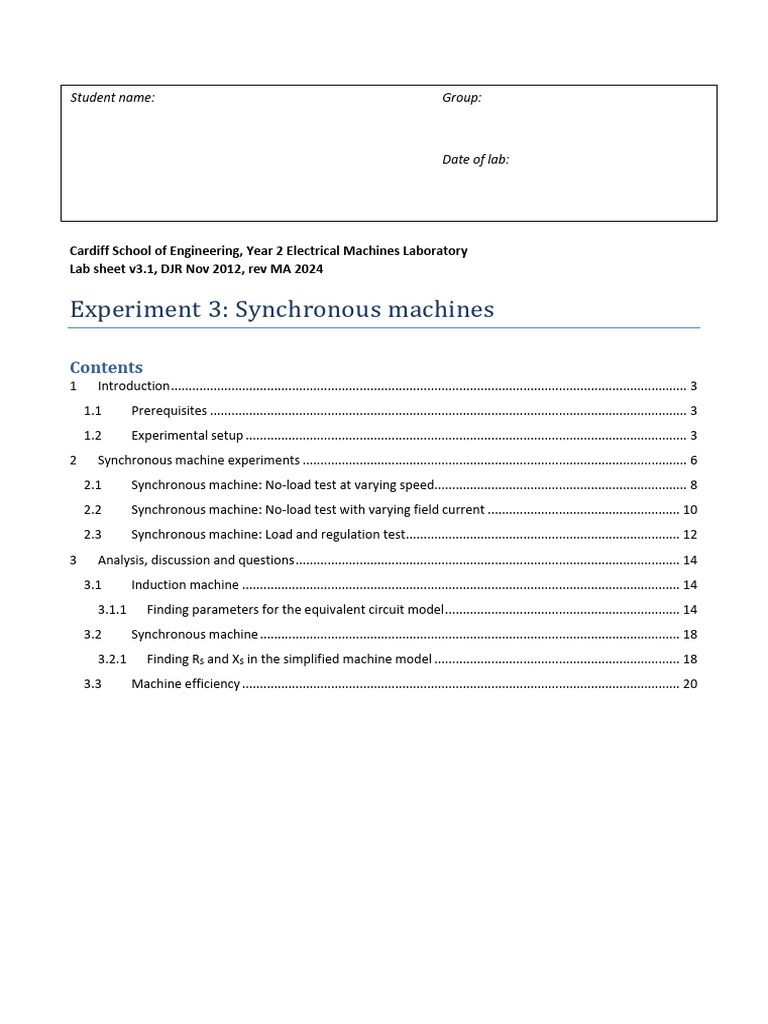 Synchronous Machines Lab Guide | PDF | Electric Motor | Electrical ...