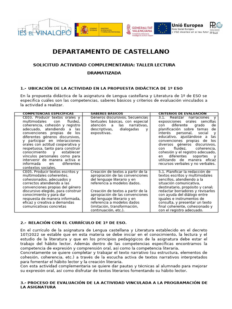 actividad complementario 1eso | PDF | Evaluación | Plan de estudios