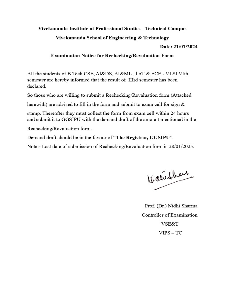 Rechecking & Revaluation Notice | PDF