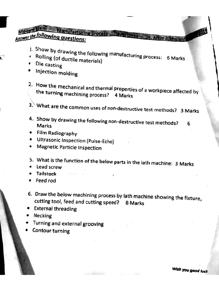 Manufacturing Process 2019-2020 Exam - pdf-1 | PDF