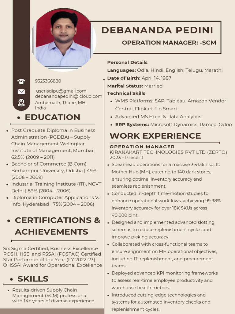 Pedini Debananda Resume | PDF | Supply Chain Management | Logistics