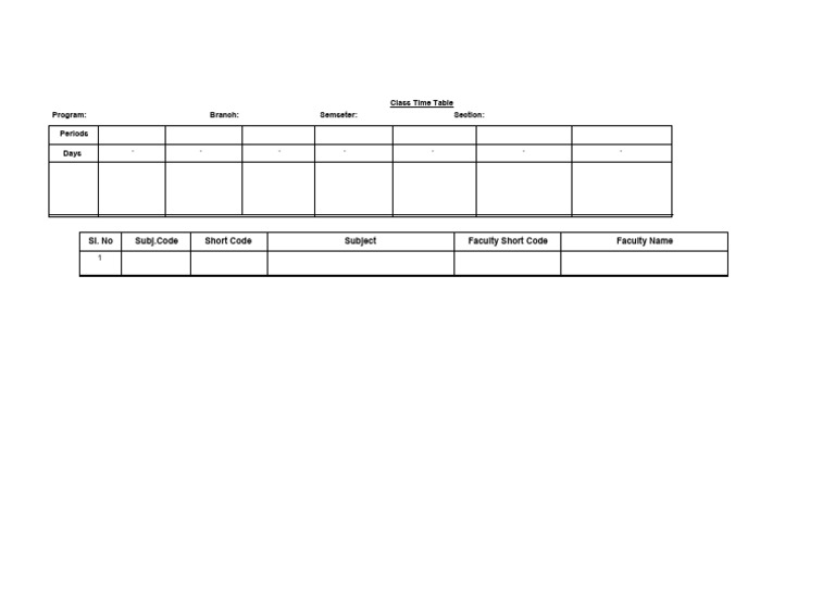 Class Time Table For Semester Courses Pdf