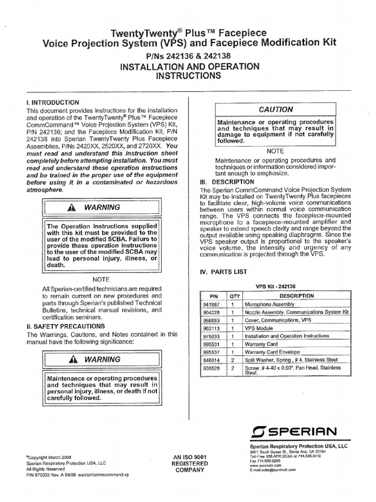 HS - Scba - Communication - Accessories - Commcommand Vas Installation ...