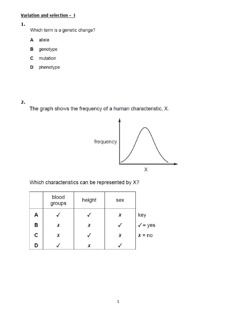Variation and Selection IGCSE 0610 Biology | PDF