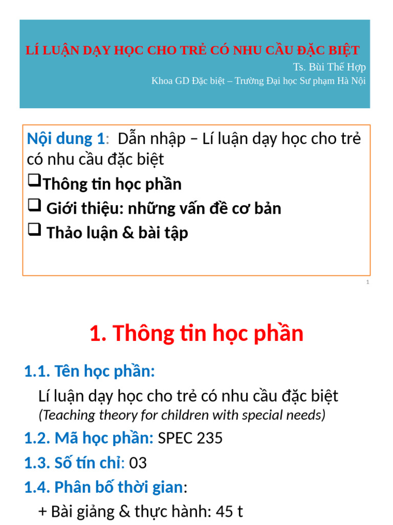 Bài Giảng Lldh Trẻ Có Ncđb - nd1 | PDF