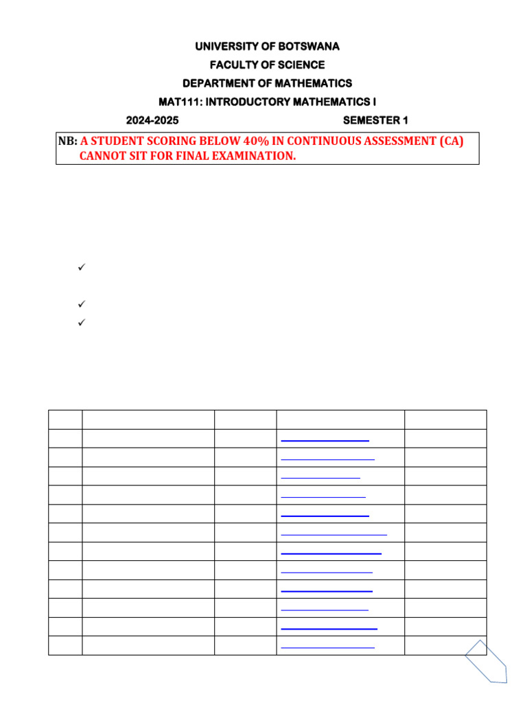 MAT111 Course Scheme (2024-2025 Sem 1) (NEW) | PDF | Trigonometric Functions | Function ...