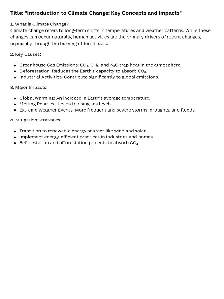 Title Introduction To Climate Change Key Concepts and Impacts | PDF