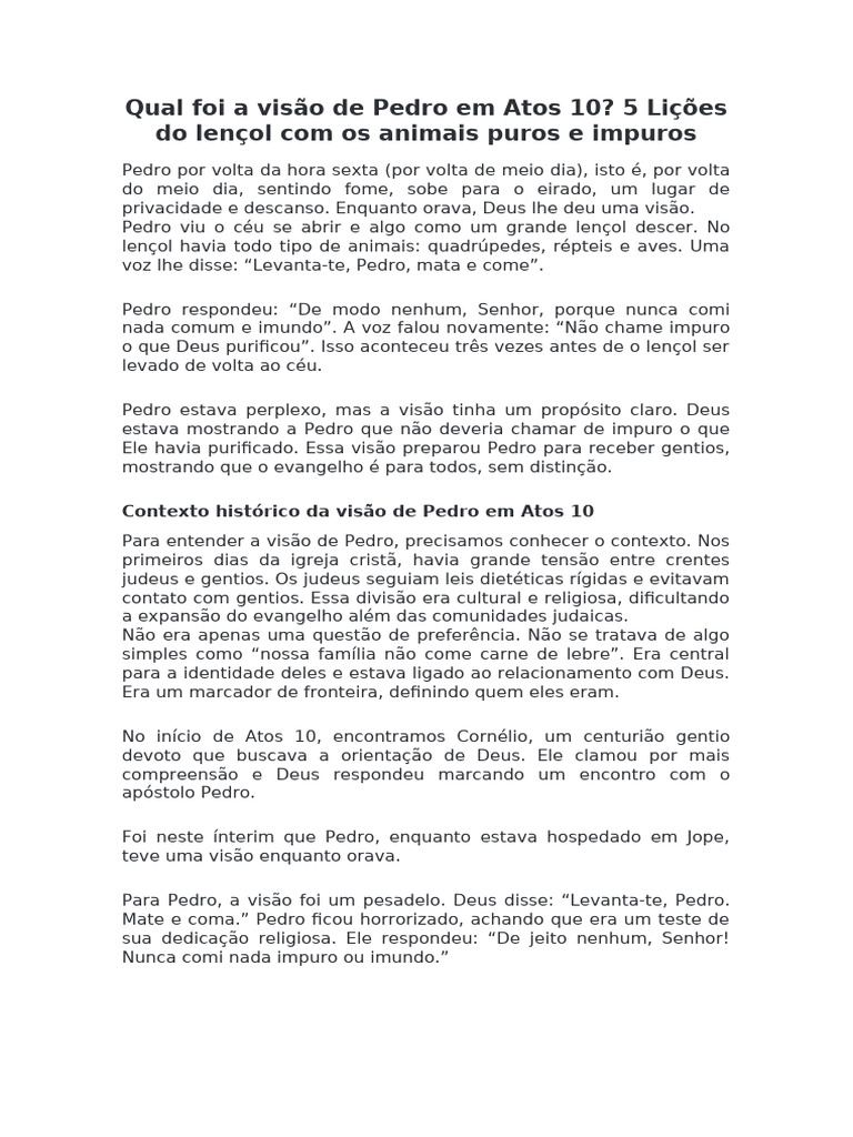 Visão de Pedro em Atos 10: Significado | PDF | São Pedro | Jesus