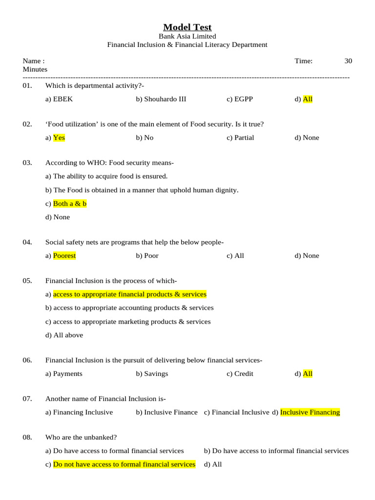 Model Test-5 (overall) | PDF | Financial Inclusion | Banks