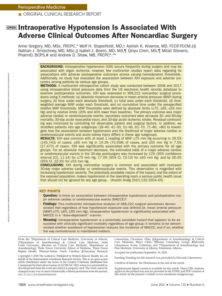 Intraoperative - Hypotension - Is - Associated - With ADVERSE CLINICAL OUTCOMES 2021 | PDF ...