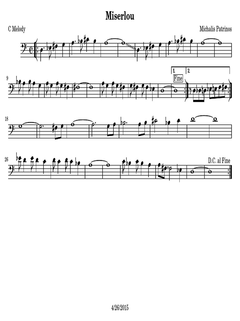 Miserlou Melody C Bass - Clef Lyre | PDF