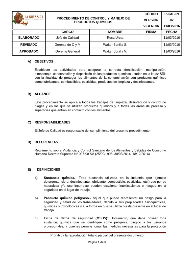 Control y Manejo de Productos Químicos | PDF | Pesticida | Alimentos