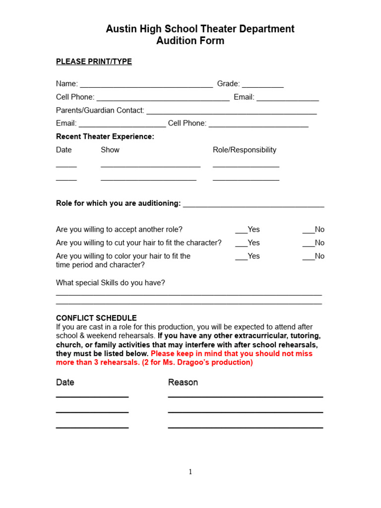 Formulário de Audição para Atores | PDF