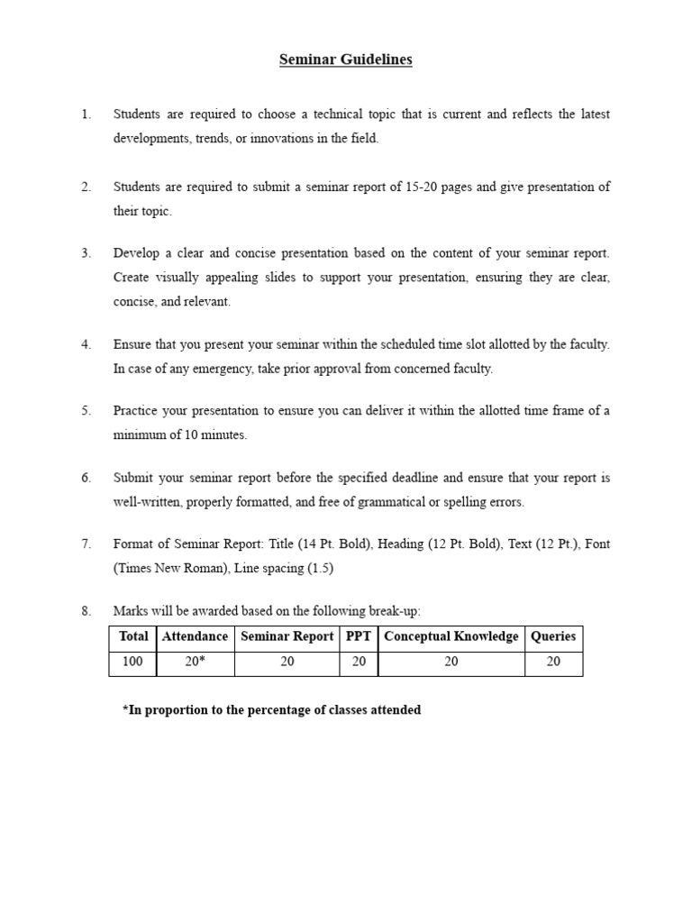 Seminar Guidelines | PDF