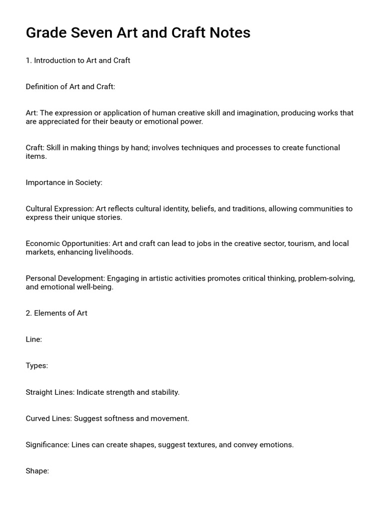 Grade7 Art and Craft Advanced Notes | PDF