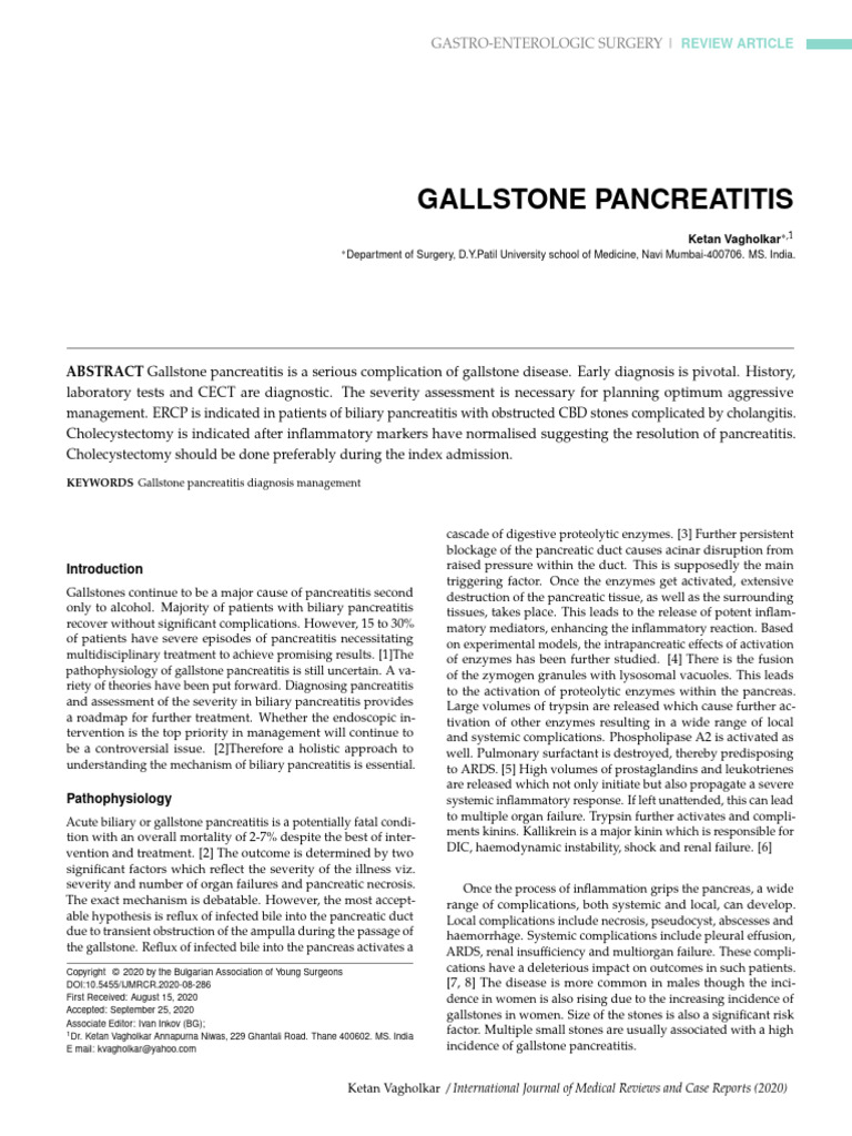 Gallstone Pancreatitis | PDF | Pancreas | Medical Specialties