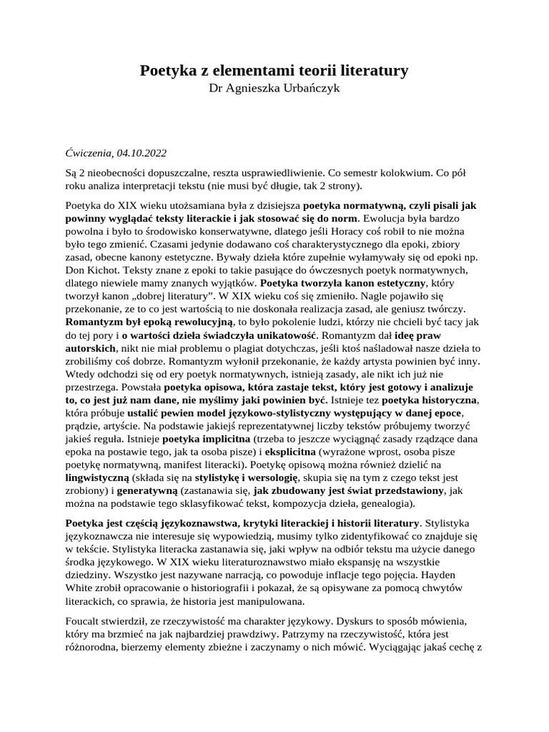 Poetyka z elementami teorii literatury | PDF