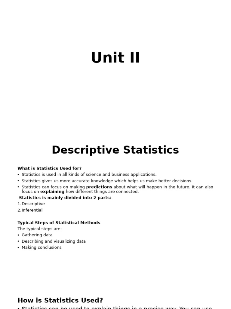FDA-Unit II-Notes | PDF | Level Of Measurement | Arithmetic Mean