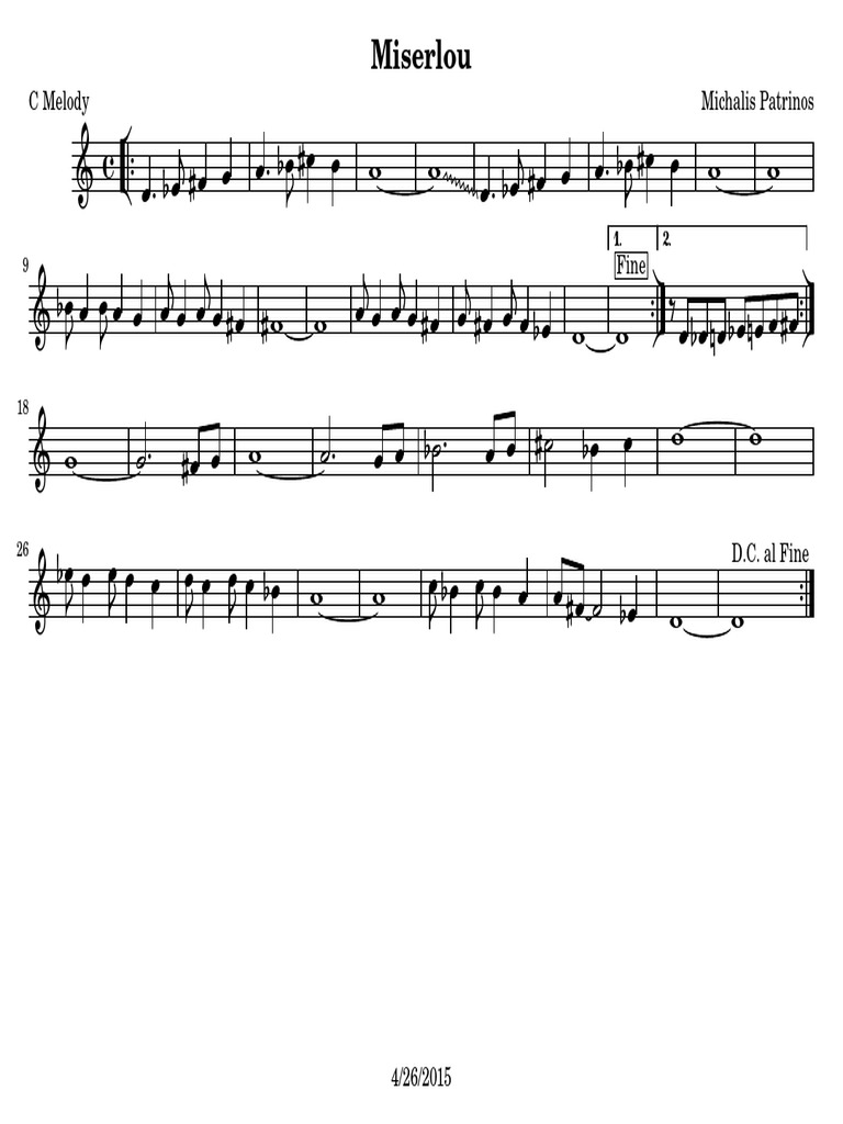 Miserlou Melody C Treble - Clef Lyre | PDF