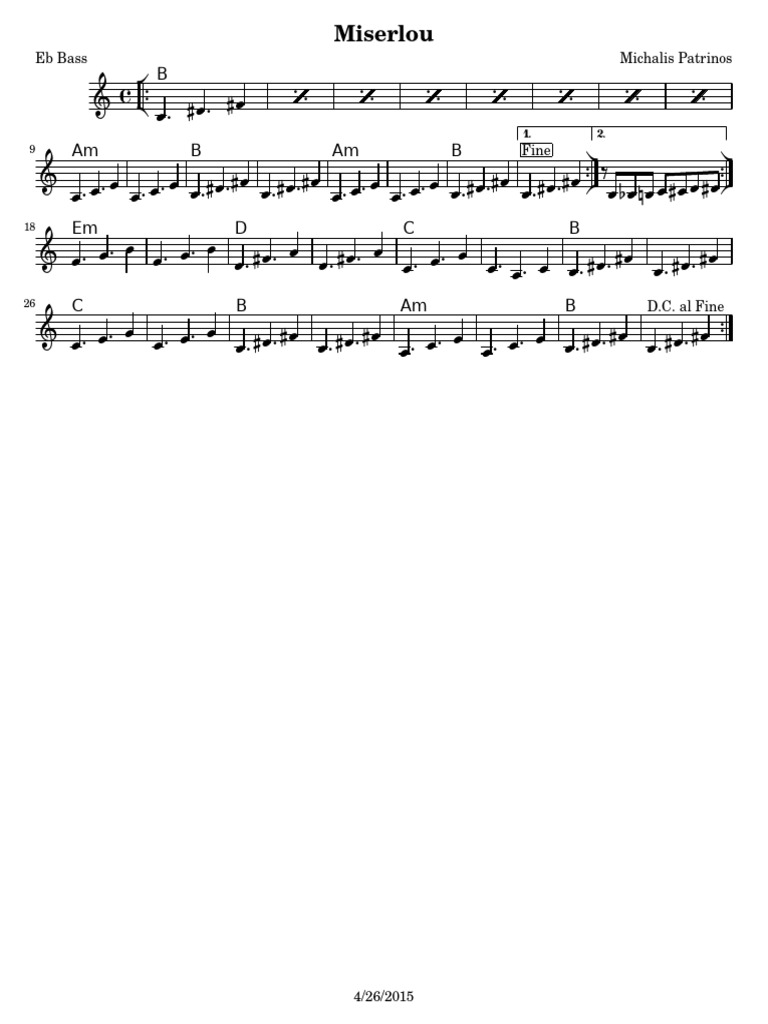 Miserlou Bass Eb Treble - Clef Letter | PDF