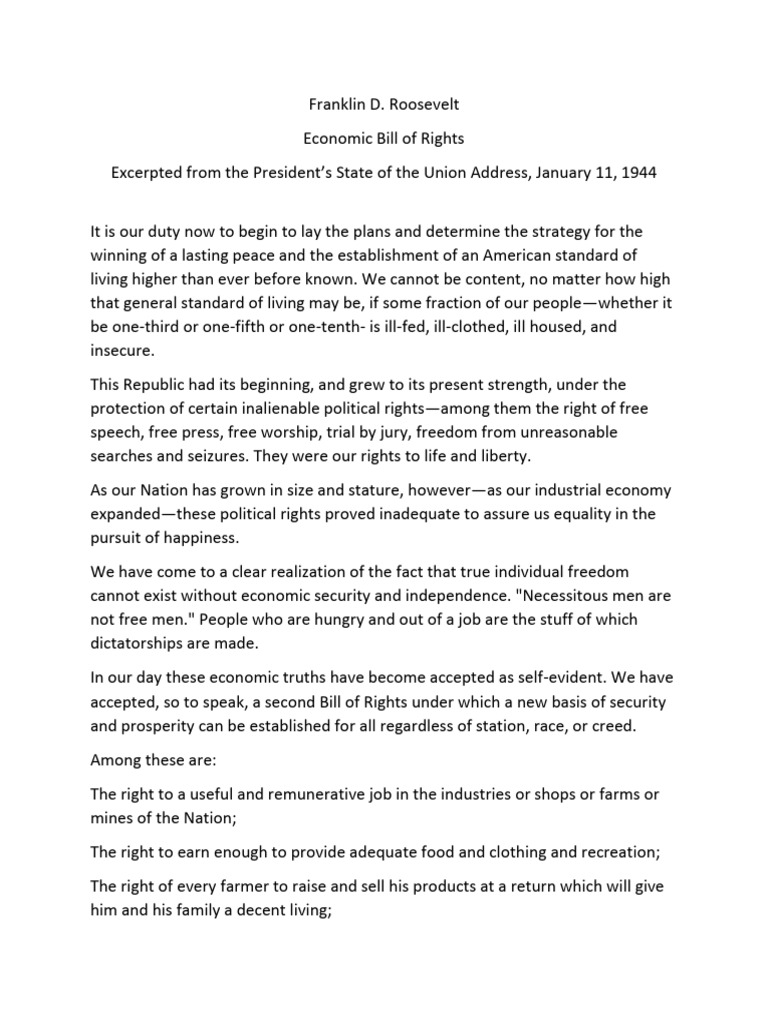 FDR Economic Bill of Rights 1944 | PDF | United States Bill Of Rights ...