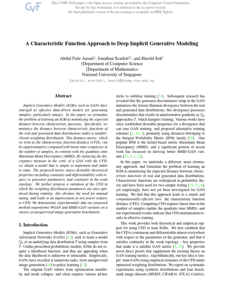 Ansari A Characteristic Function Approach To Deep Implicit Generative Modeli-1 | PDF | Normal ...