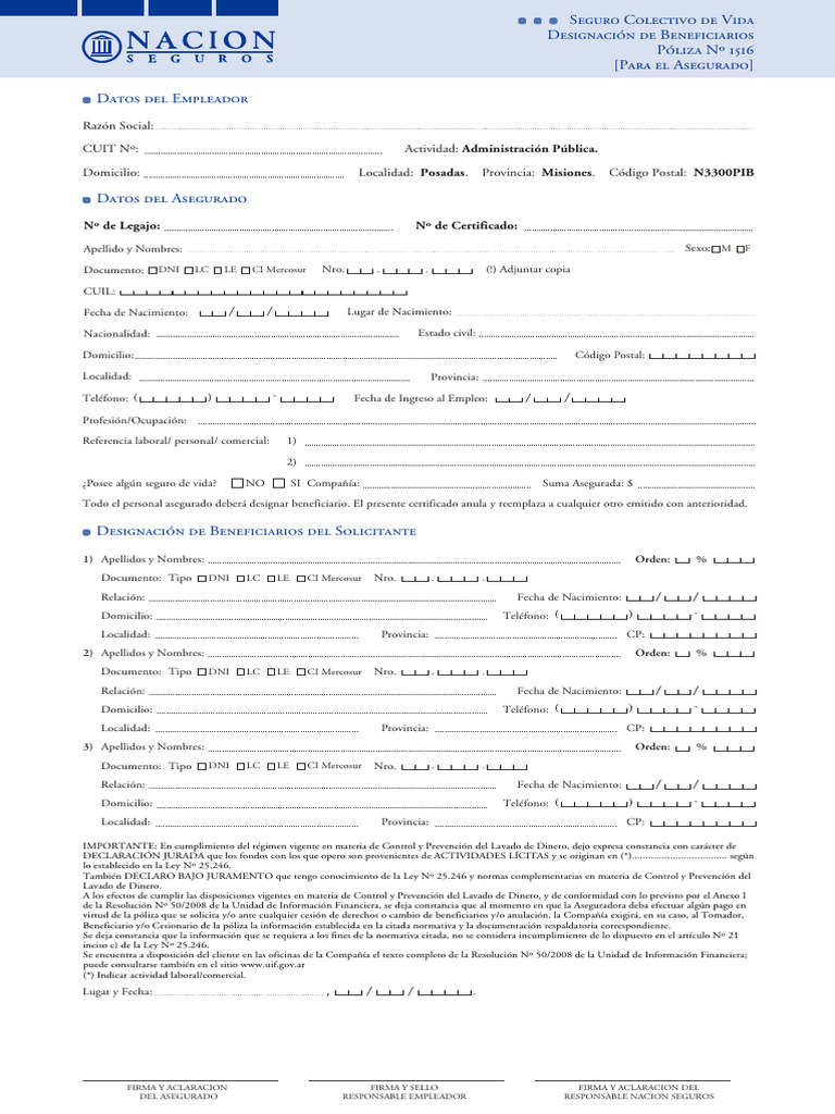 Designacion 1516 | PDF | Póliza de seguros | Documento de identidad