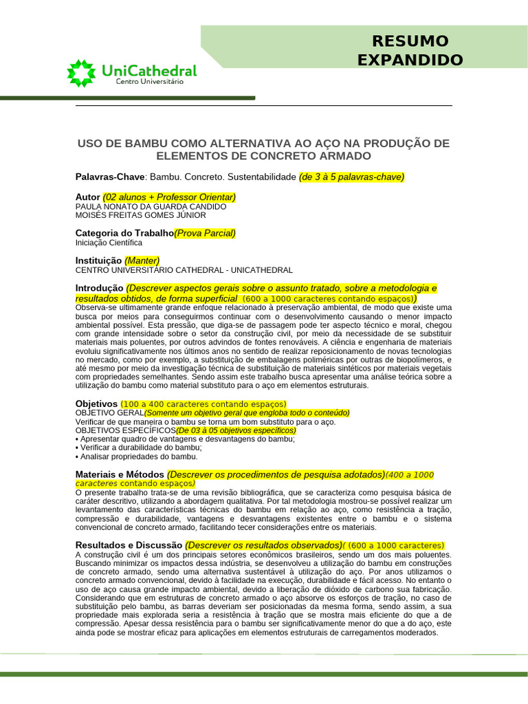 Modelo de Um Resumo Expandido | PDF | Concreto | Aço