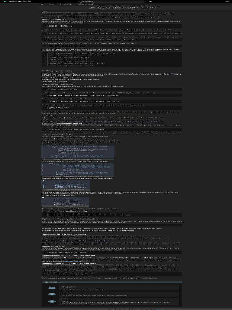 Docs Beamnetworks Dev en Linux Networking Freeradius Install | PDF | Radius | Superuser