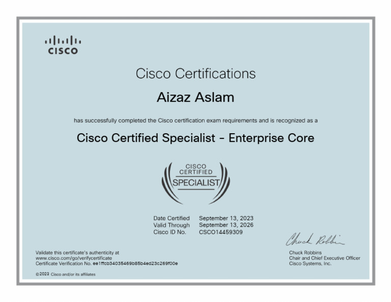 Cisco Certified Specialist - Enterprise Core Certificate | PDF
