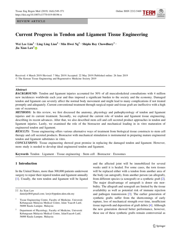 Current Progress in Tendon and Ligament Tissue Engineering | PDF ...