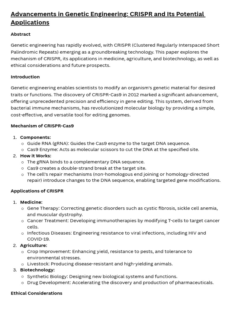 Advancements in Genetic Engineering CRISPR and Its Potential ...