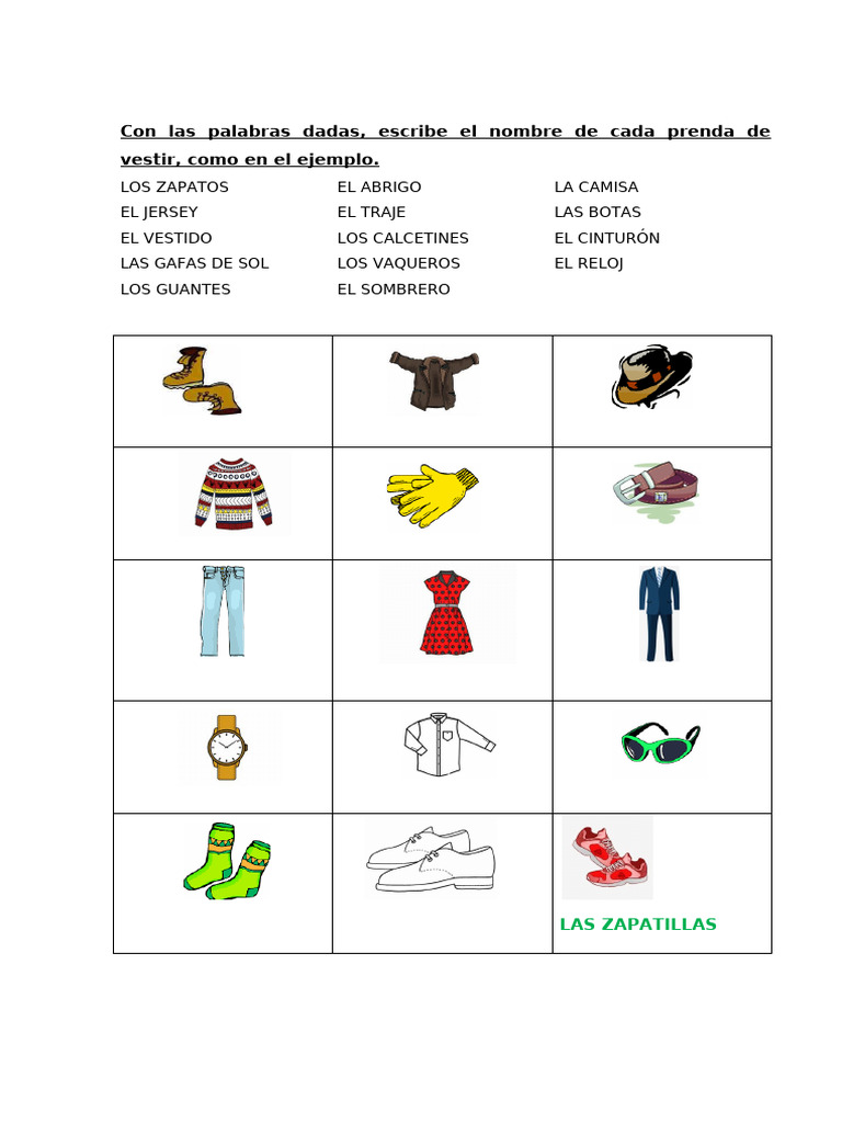 Nombres de prendas de vestir en español | PDF