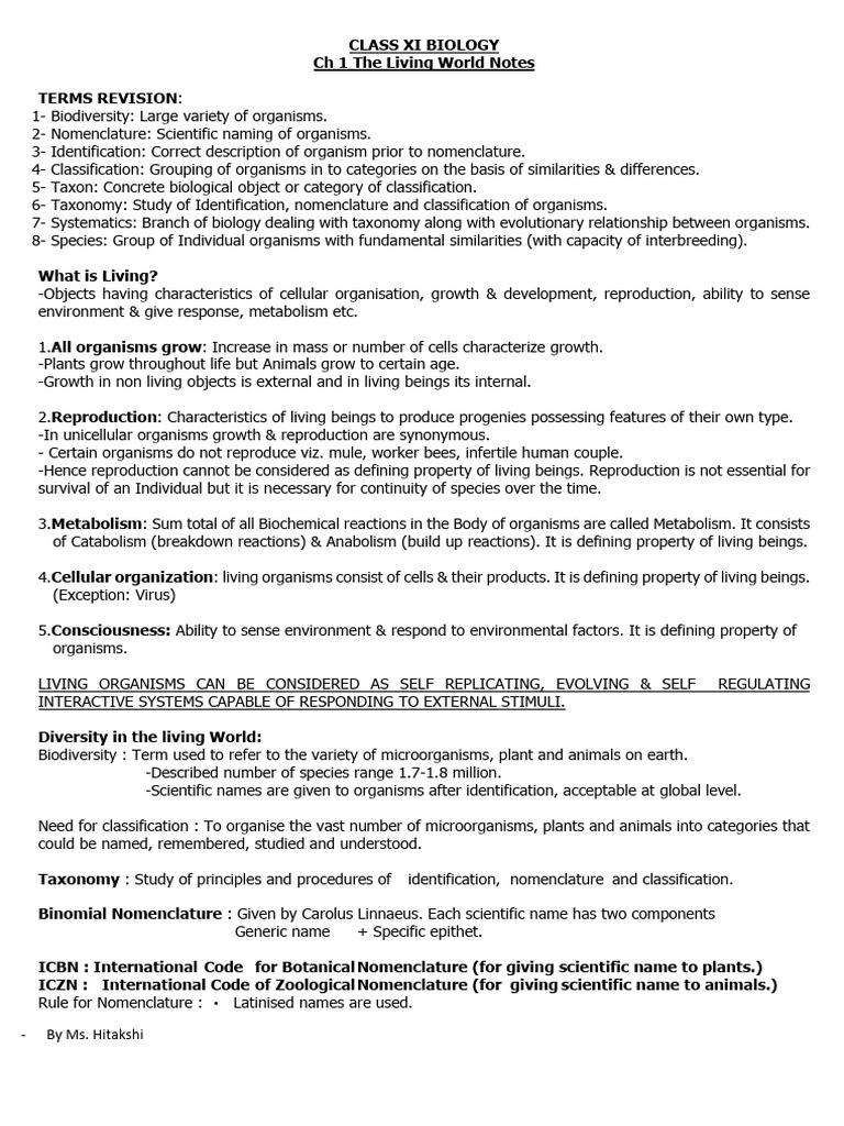 class 11 bio ch 1 | PDF | Taxonomy (Biology) | Taxon