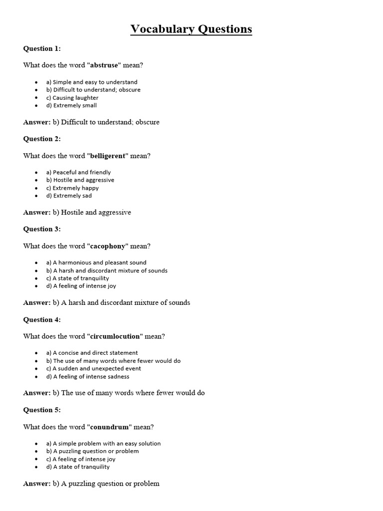 Vocabulary Quiz: Definitions Explained | PDF | Emotions | Psychology