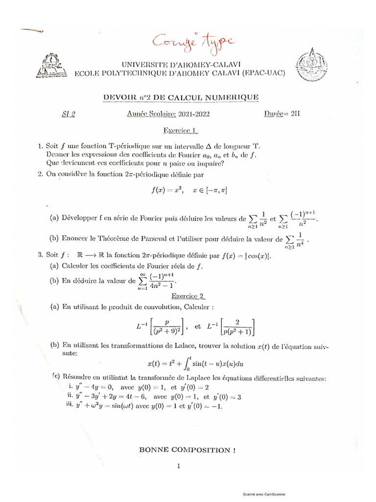 edp épreuves corrigé deuxième devoir | PDF