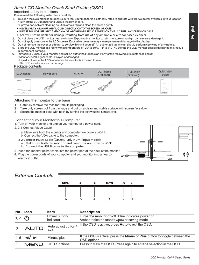 QuickStartGuide Acer 2.0 A A | PDF | Computer Monitor | Electromagnetic Interference