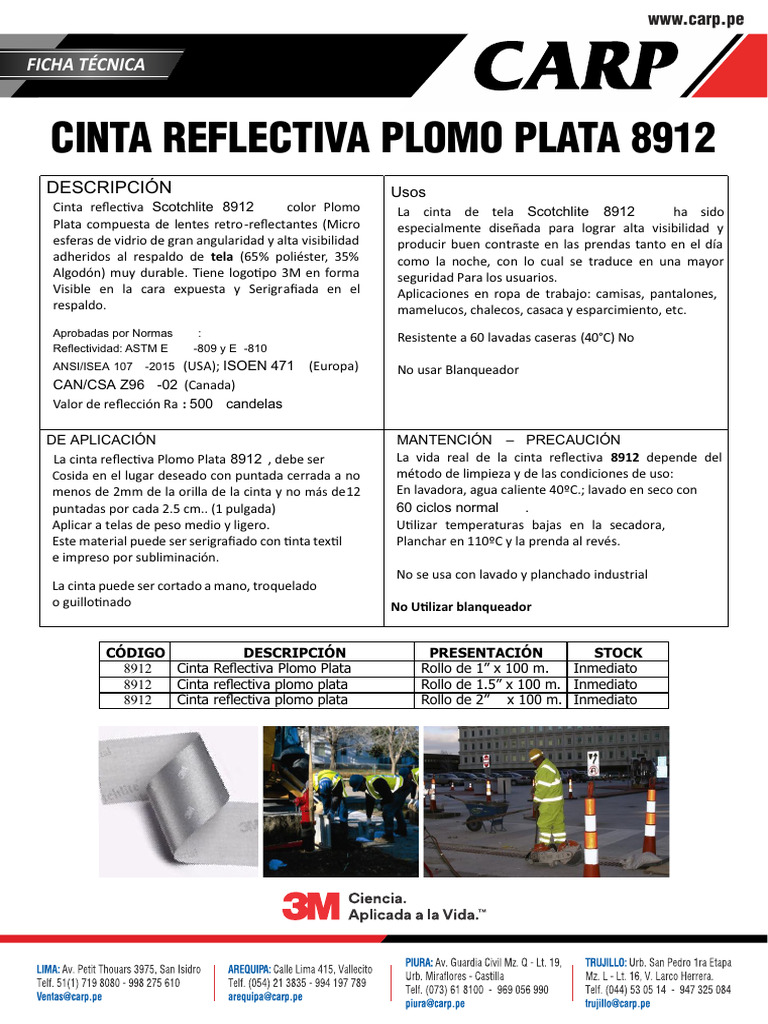 Ficha Técnica Cinta Reflectiva 3M 8912 | PDF | Sector secundario de la ...
