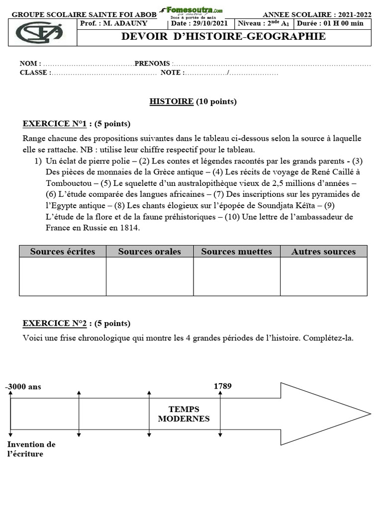 Devoir H.G 2nde M. Audony | PDF