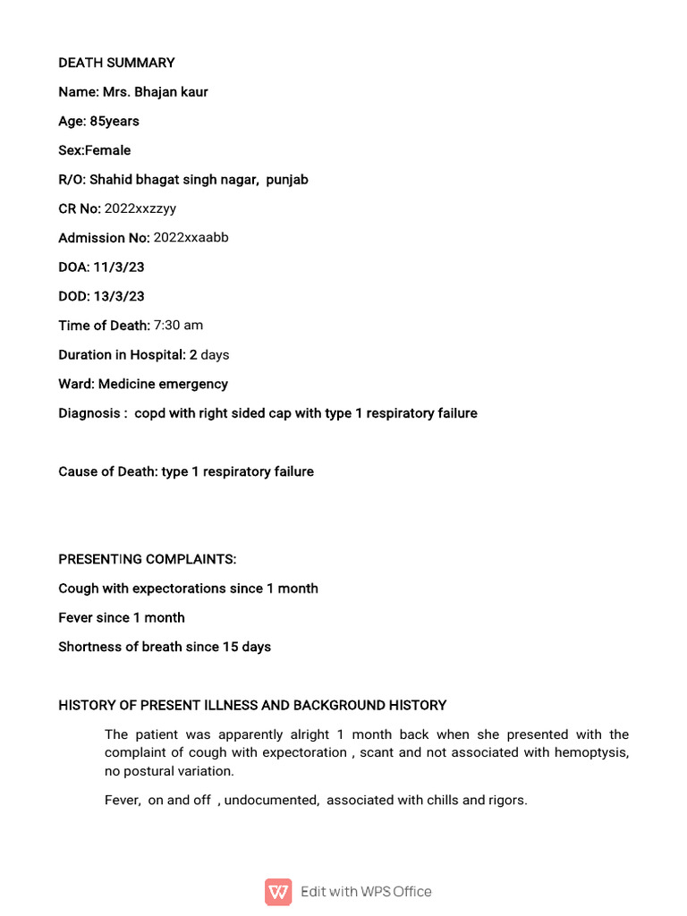 DEATH SUMMARY Mukhtar DKA-1 | PDF | Diseases And Disorders | Clinical ...