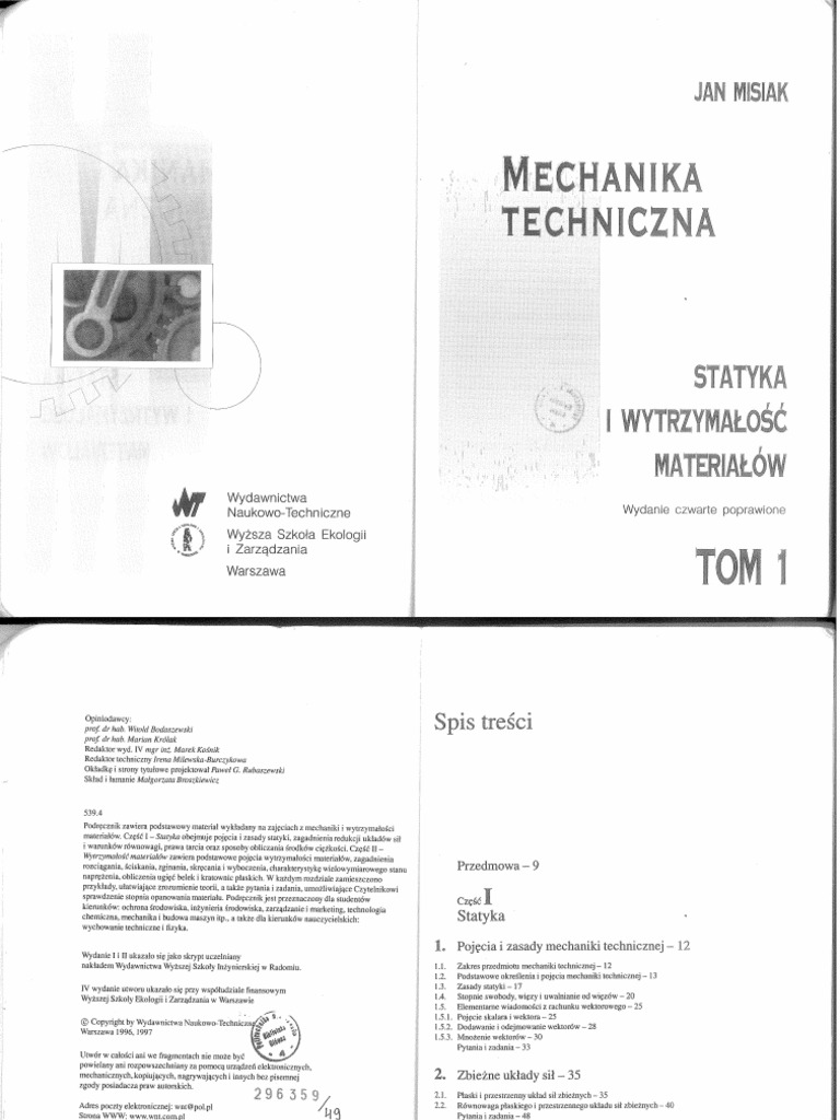 Mechanika Techniczna. Tom 1. Statyka I Wytrzymałość Materiałów - J ...