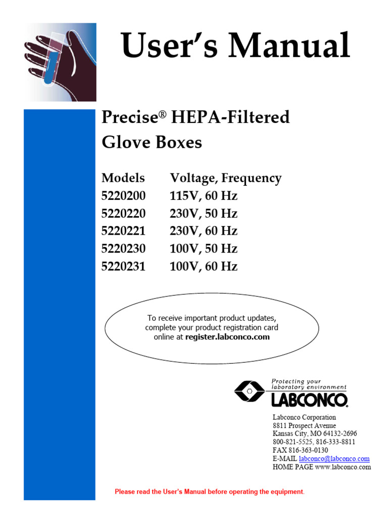 Labconco Precise HEPA-filtered Glovebox Manual | PDF | Duct (Flow ...
