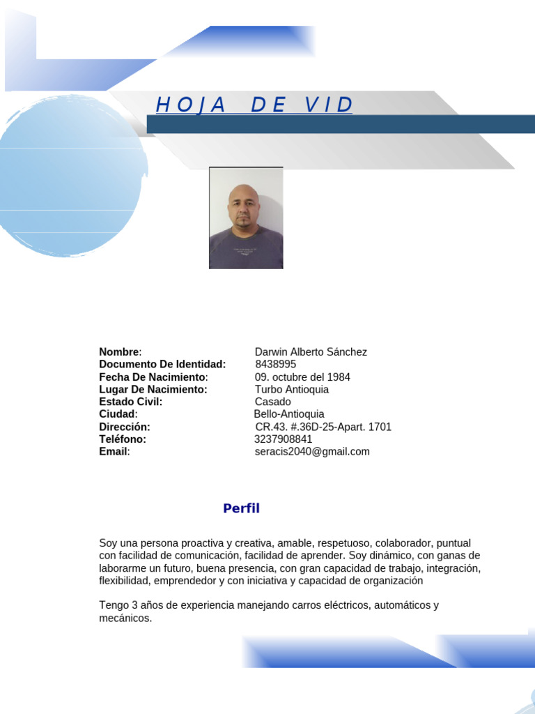 HOJA DE VIDA darwin 2 | PDF