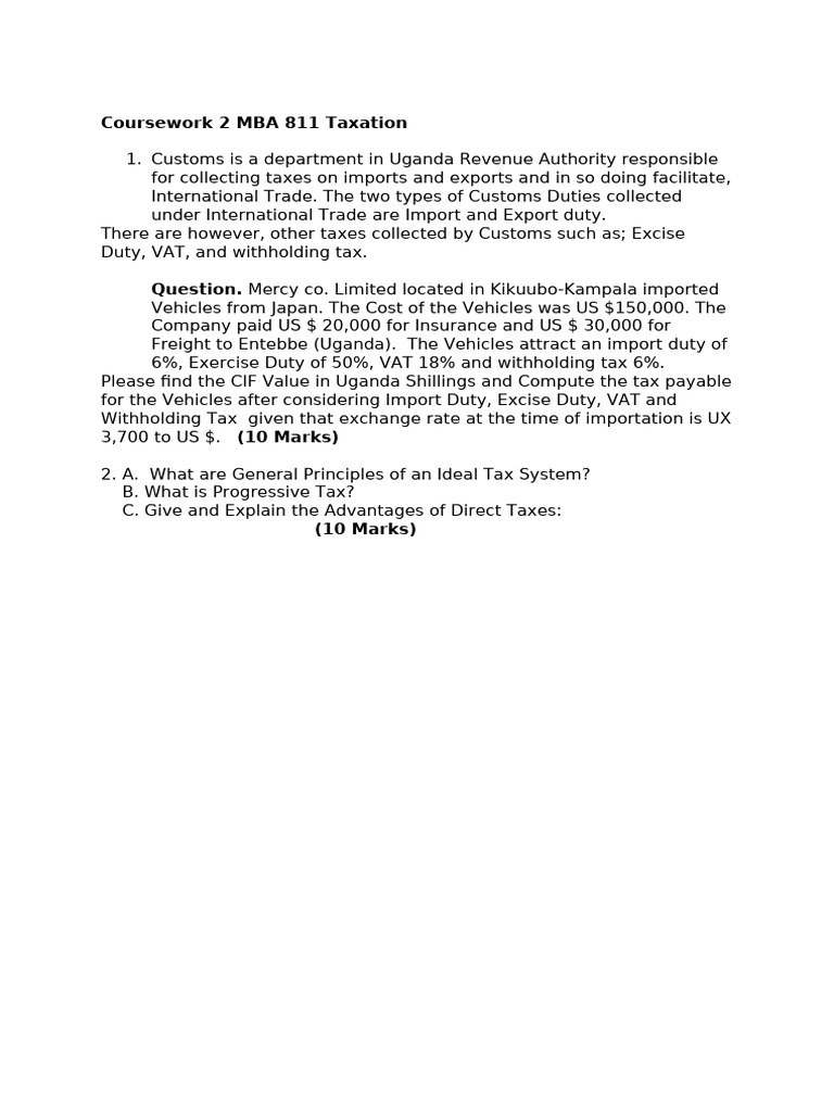 MBA 810 Taxation Coursework 2 July 2024 | PDF